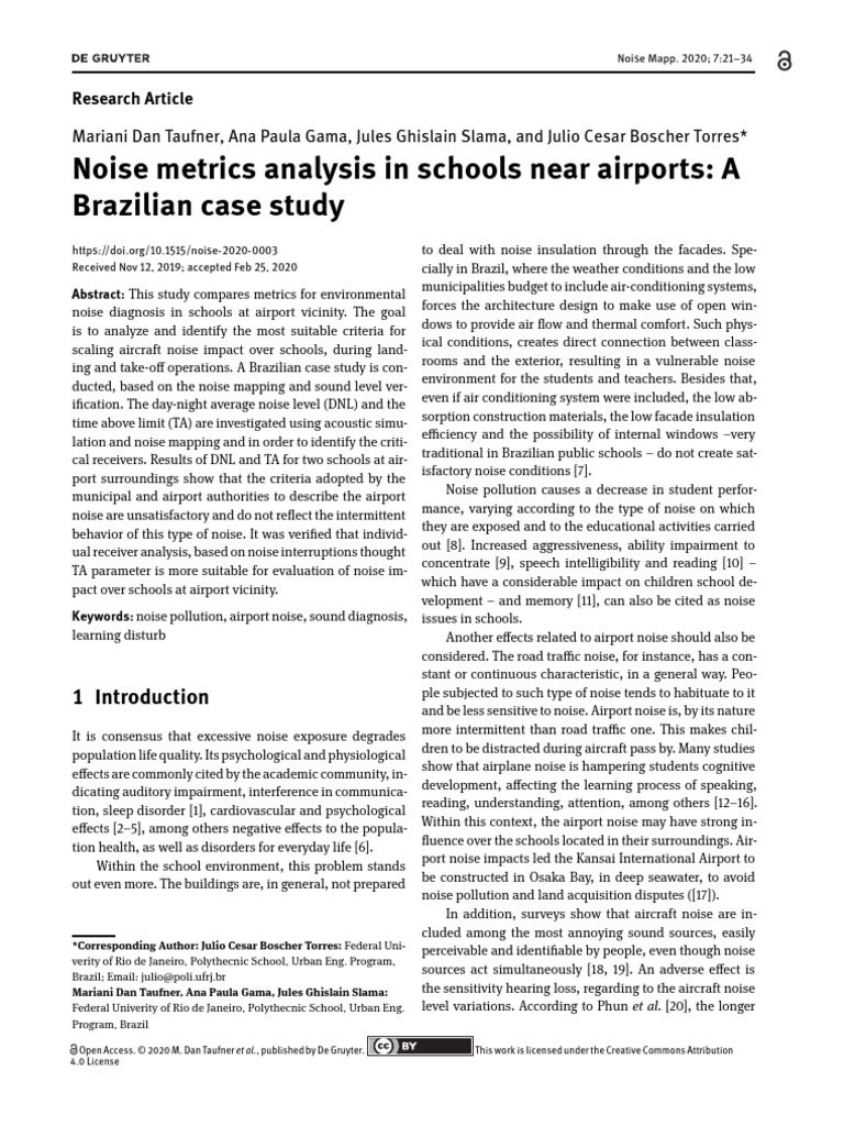 Noise Metrics Analysis in Schools Near Airports: A Brazilian Case Study ...