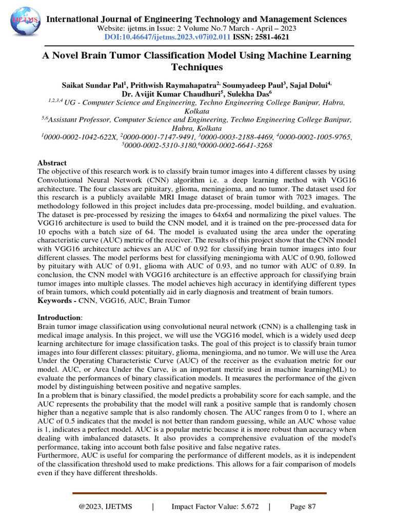 A Novel Brain Tumor Classification Model | PDF | Receiver Operating ...