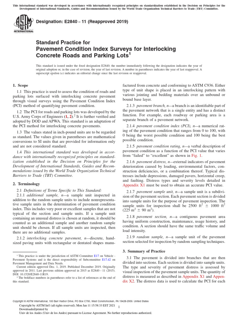 E2840.5594 Pci Adoquines | PDF | Sampling (Statistics) | Road Surface