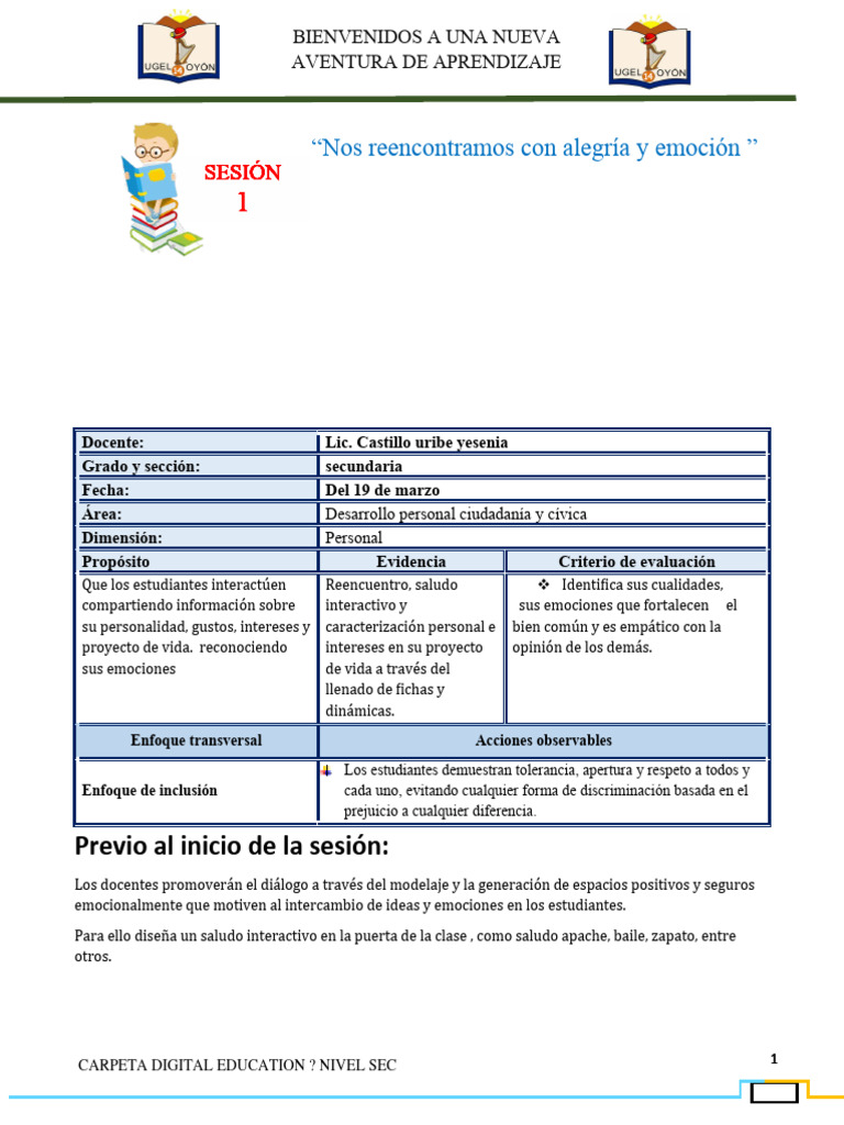 SESION DIAGNOSTICA DPCC PORRAS 19 marzo | PDF | Las emociones | Conceptos psicologicos