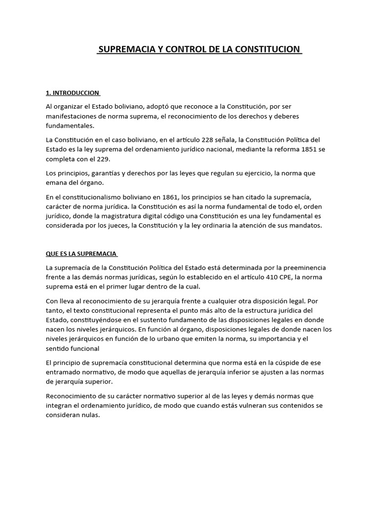 Supremacia y Control de La Constitucion1 | PDF | Constitución | Estado ...