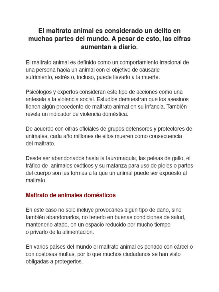 Maltrato Animal | PDF | La violencia contra las mujeres | Crueldad ...