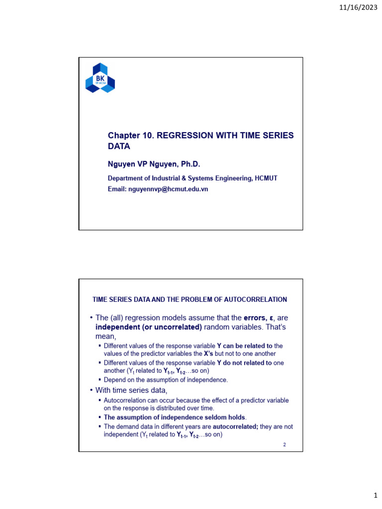 Chapter 10 Time Series Regression Models | PDF | Autocorrelation | Regression Analysis