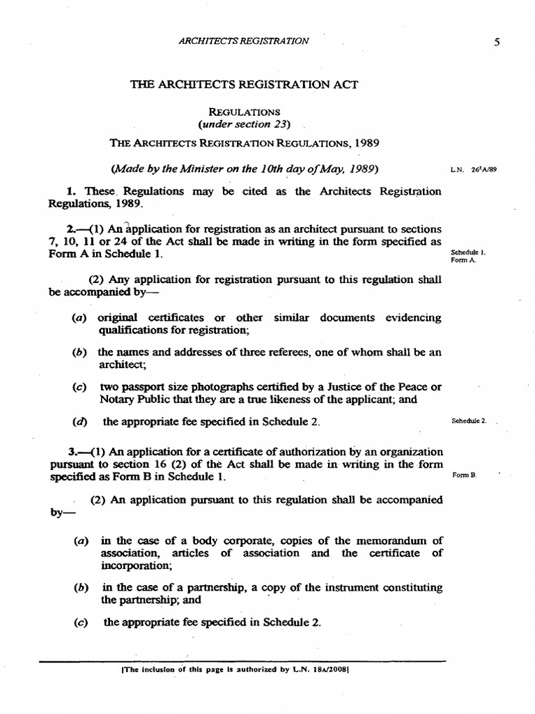 Architects Registration Regulations 1989 | PDF | Notary Public | Architect