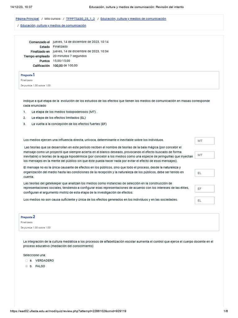 Educación, cultura y medios de comunicación examen diciembre 2023 | PDF ...
