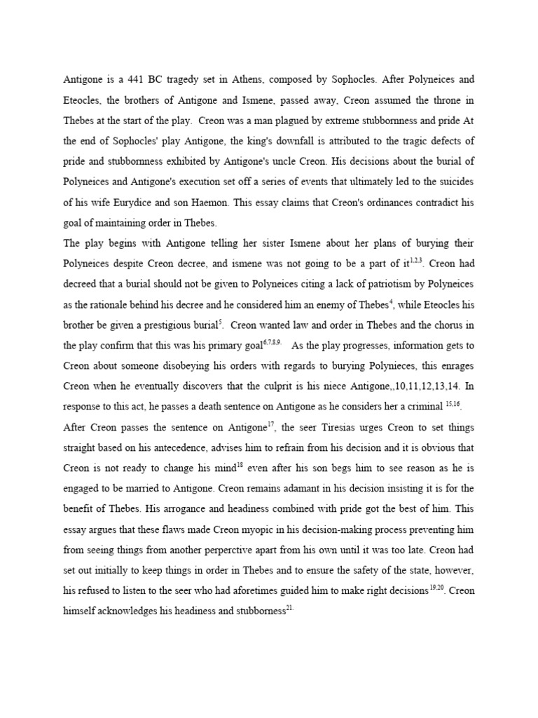 Creon's Tragic Flaw in Antigone | PDF | Ancient Thebes (Boeotia ...