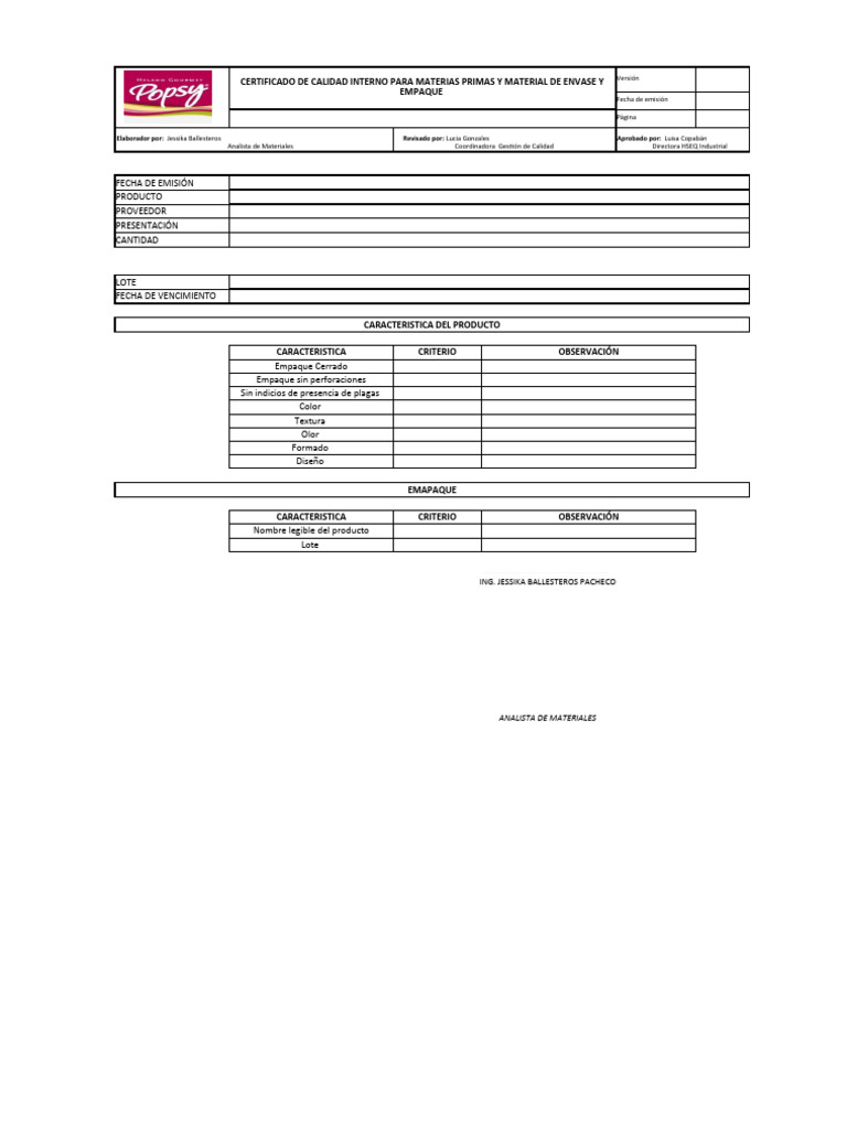 Formato Certificado de Calidad Interno | PDF | Producción y fabricación ...