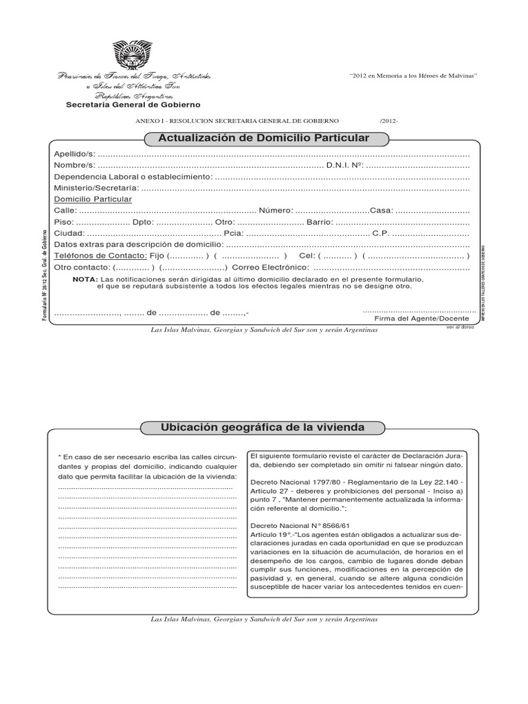 Formulario 28 12 Actualizacion de Domicilio Particular | PDF | Gobierno