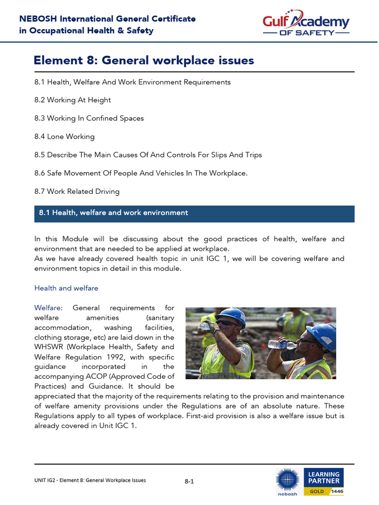 Element 8 - General Workplace Issues | PDF | Occupational Safety And ...
