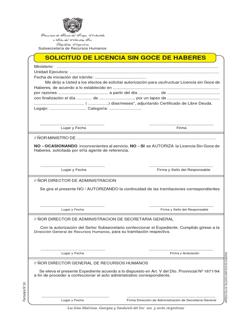 Formulario 20 98 Solicitud de Licencia Sin Goce de Haberes | PDF | Gobierno