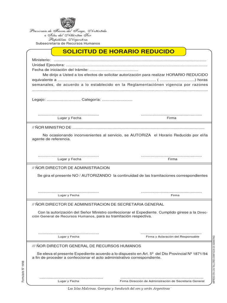 Formulario 19 98 Solicitud de Horario Reducido | PDF | Gobierno