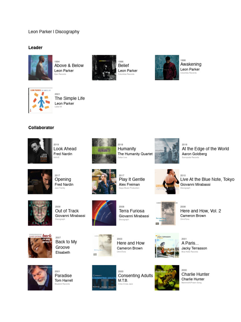 Leon Parker Discography | Download Free PDF | Jazz | Jazz Musicians