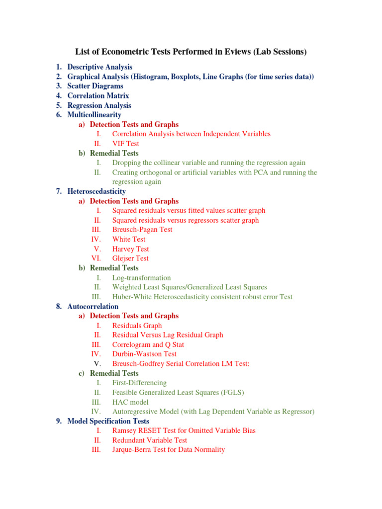 Eviews Econometric Tests Overview | PDF