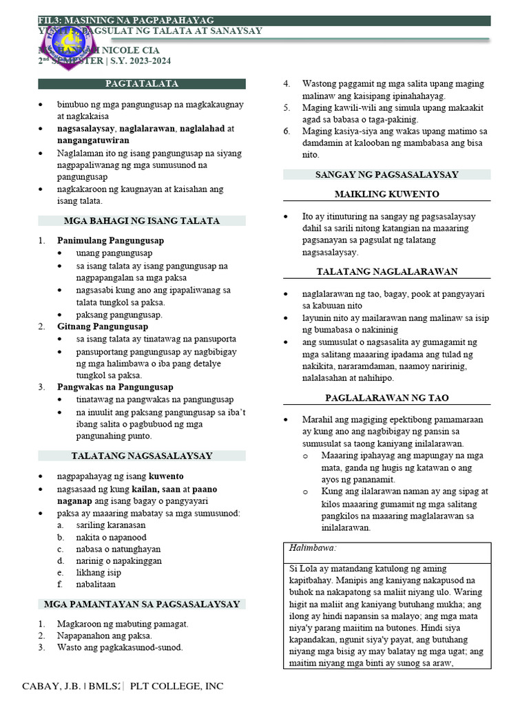 Yunit 5 Pagsulat NG Talata at Sanaysay | PDF