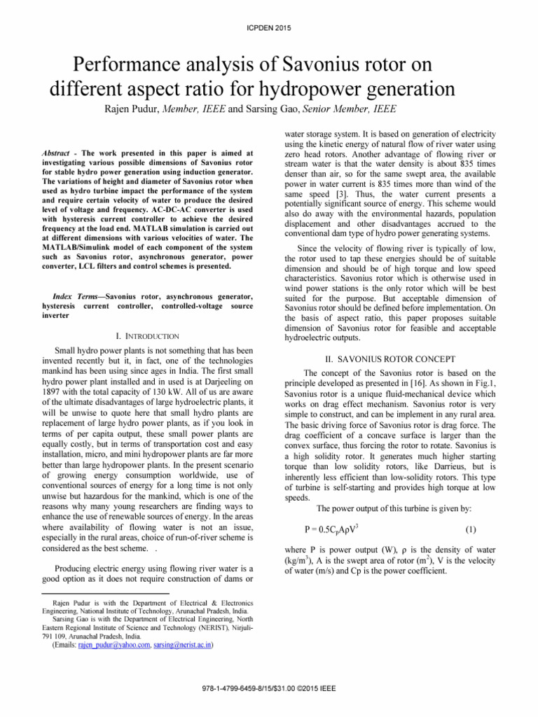 Performance Analysis of Savonius Rotor On Different Aspect Ratio For Hydropower Generation ...