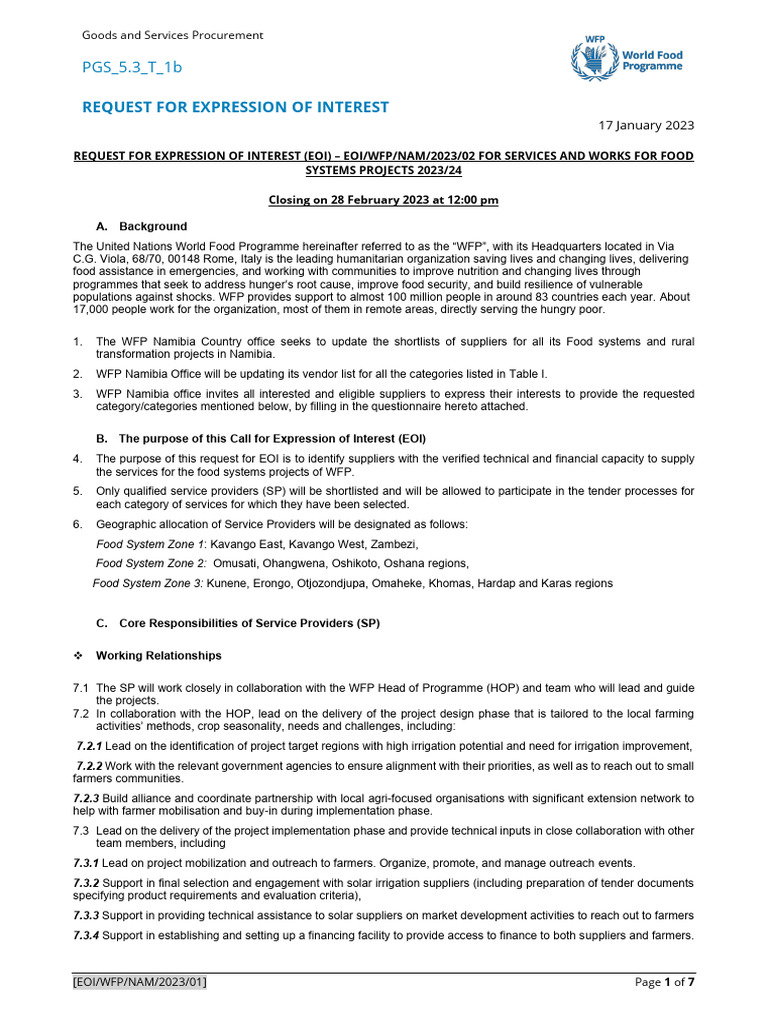 EoI - Foodsystems Projects WFPNAM202302 | PDF | World Food Programme ...