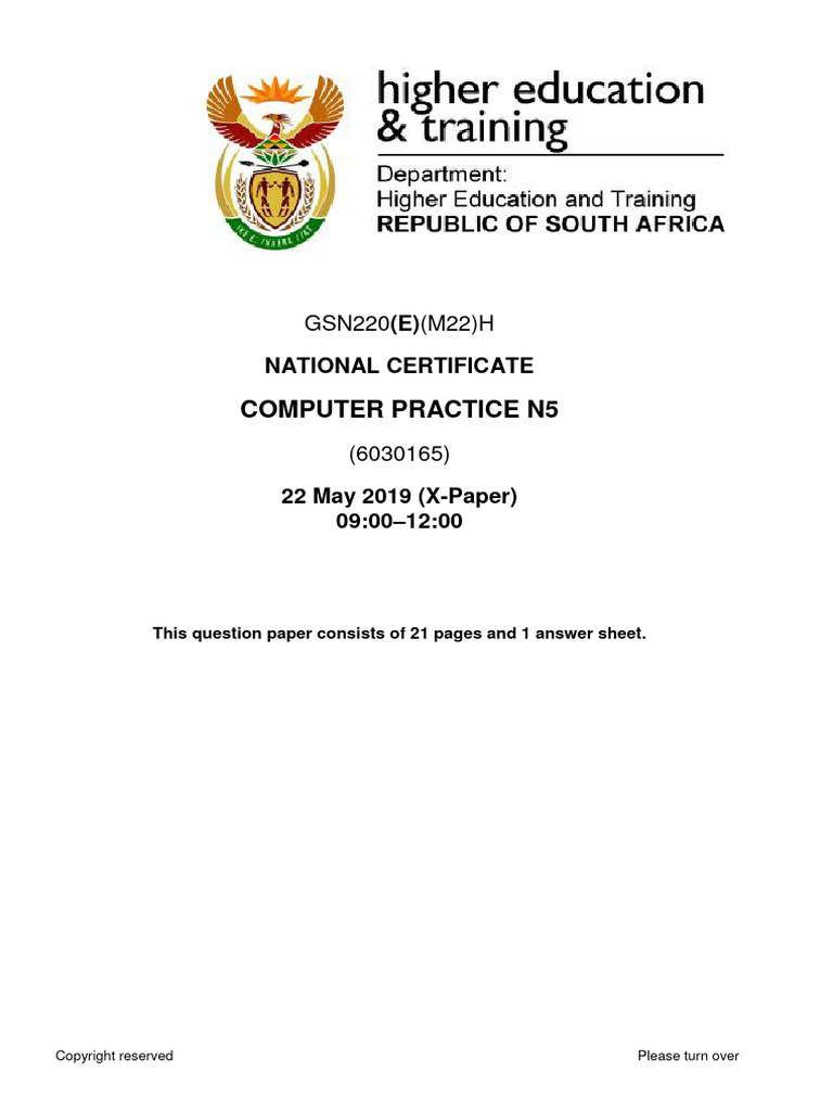 n220 - Computer Practice n5 QP June 2019 | PDF | Coffee | Drink