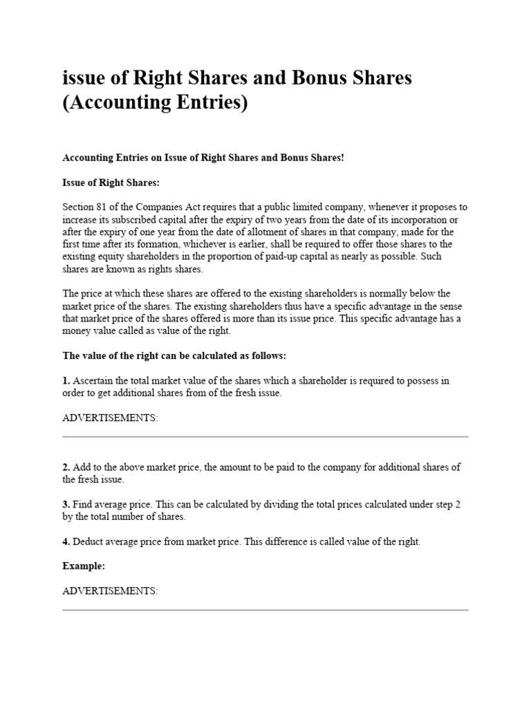 Issue of Right Shares and Bonus Shares | PDF | Equity (Finance) | Stocks