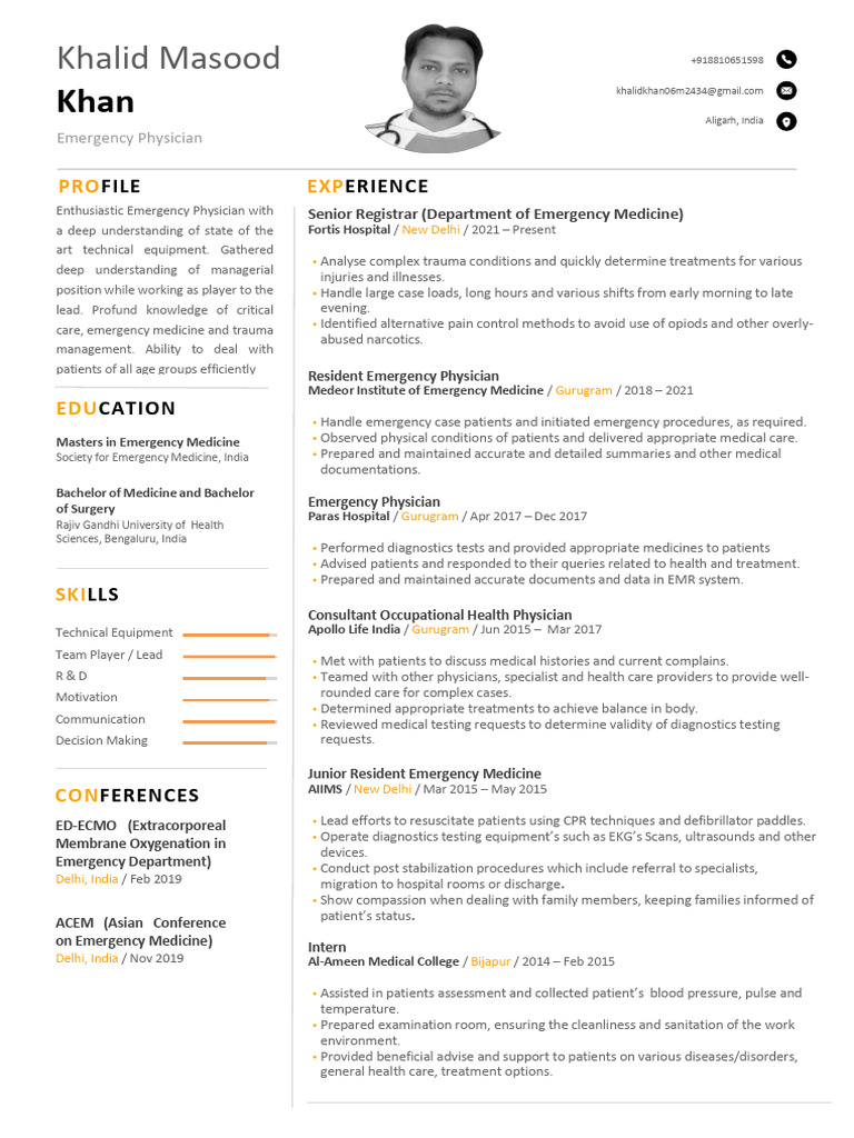 Khalid M Khan Resume PDF | PDF | Medicine | Cardiopulmonary Resuscitation