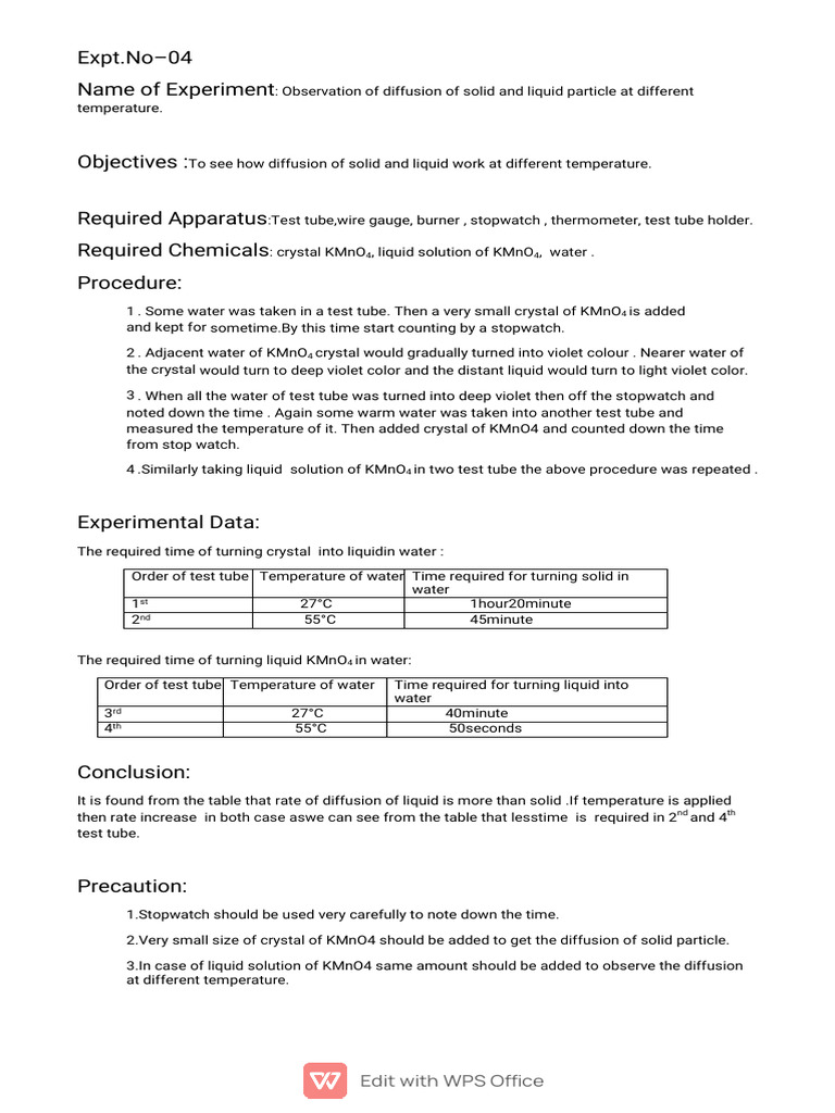 SSC Exp 4 (Diffusion) | PDF