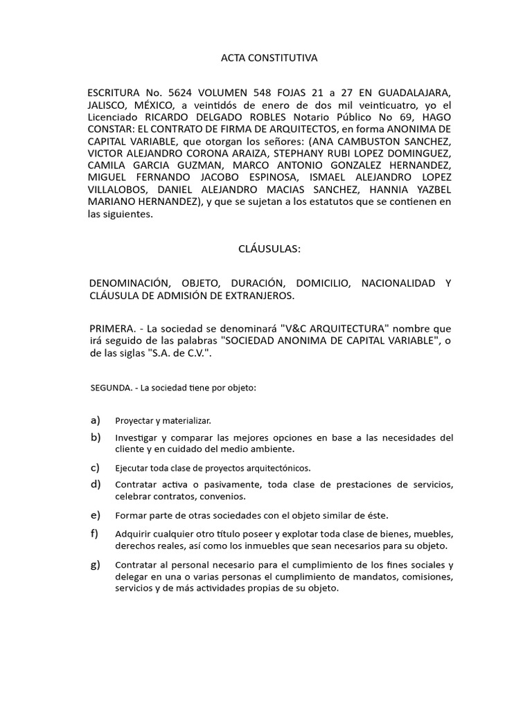 Acta Constitutiva | PDF | México | Sociedad de responsabilidad limitada