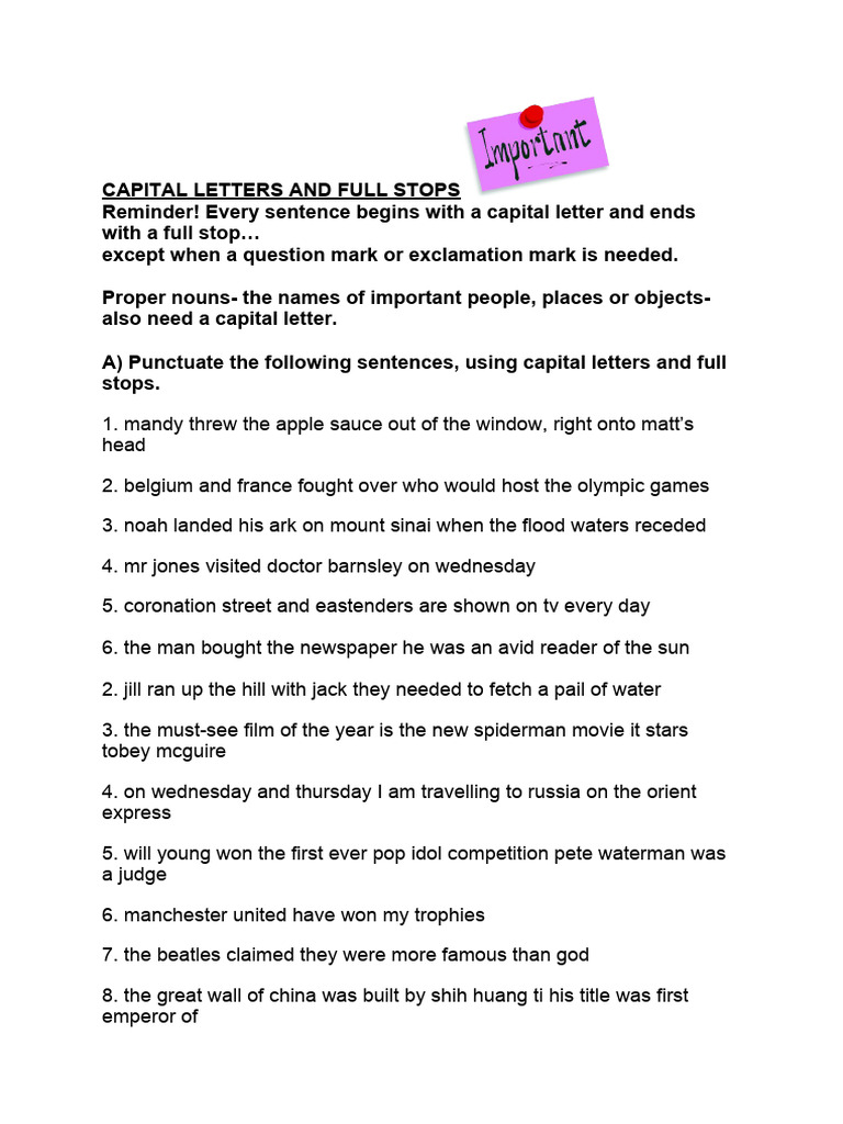 Capital Letters, Full Stops and Exclamation Marks | PDF