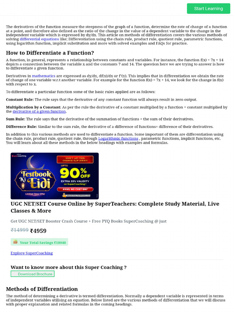Methods of Differentiation_ Learn Logarithm,Substitution.Examples (1) | PDF