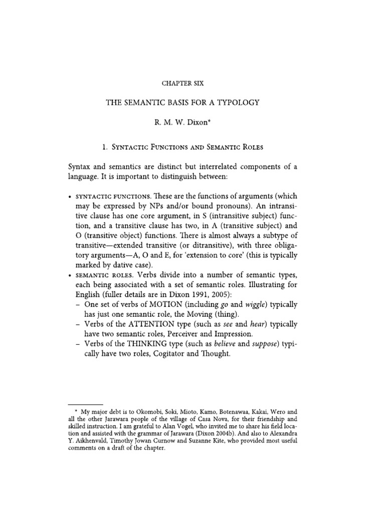 The Semantic Basis For A Typology | PDF