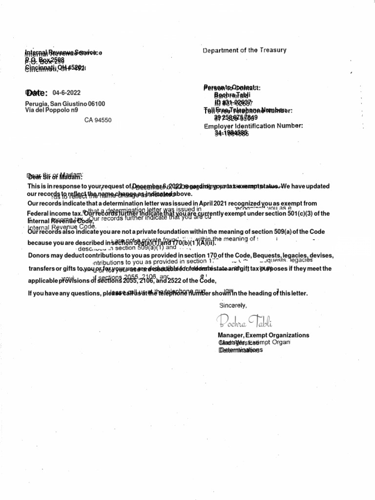 IRS Tax-Exempt Status Confirmation | PDF | 501(C) Organization | United ...