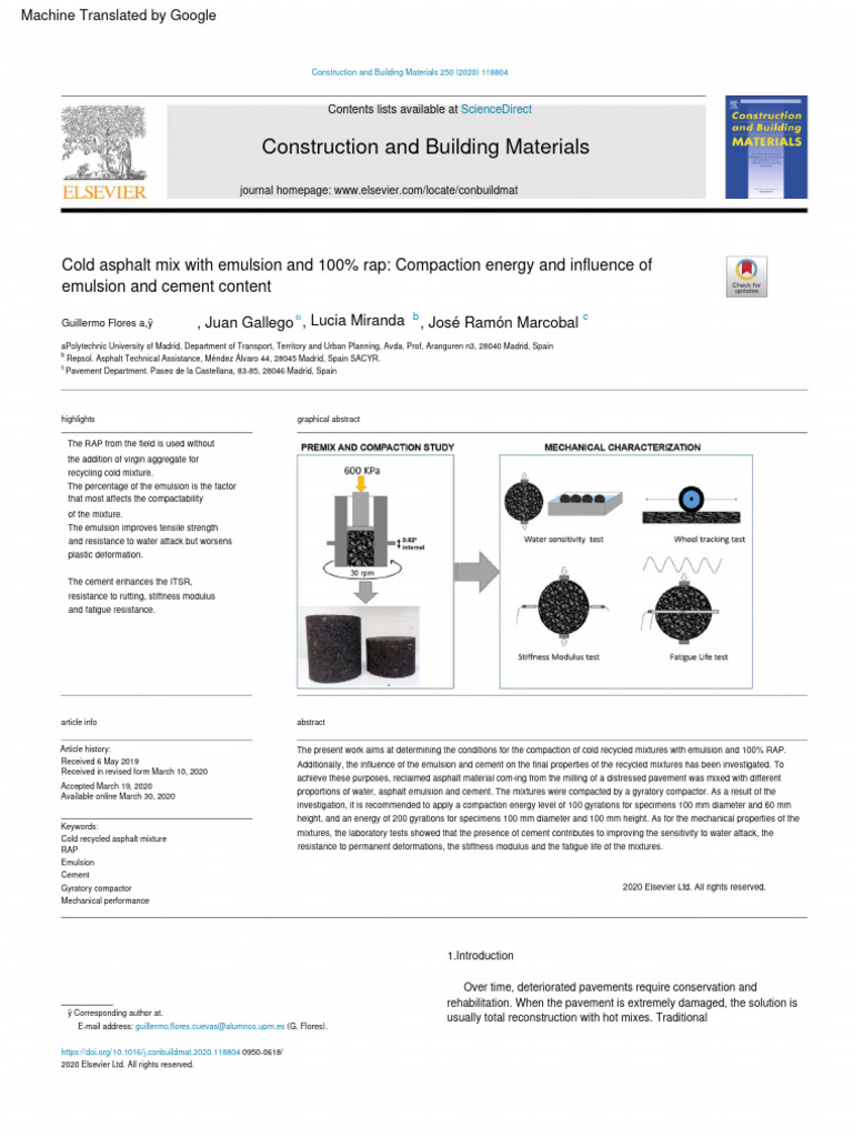 Cold Asphalt Mix With Emulsion and 100 - Rap - Compaction Energy and ...