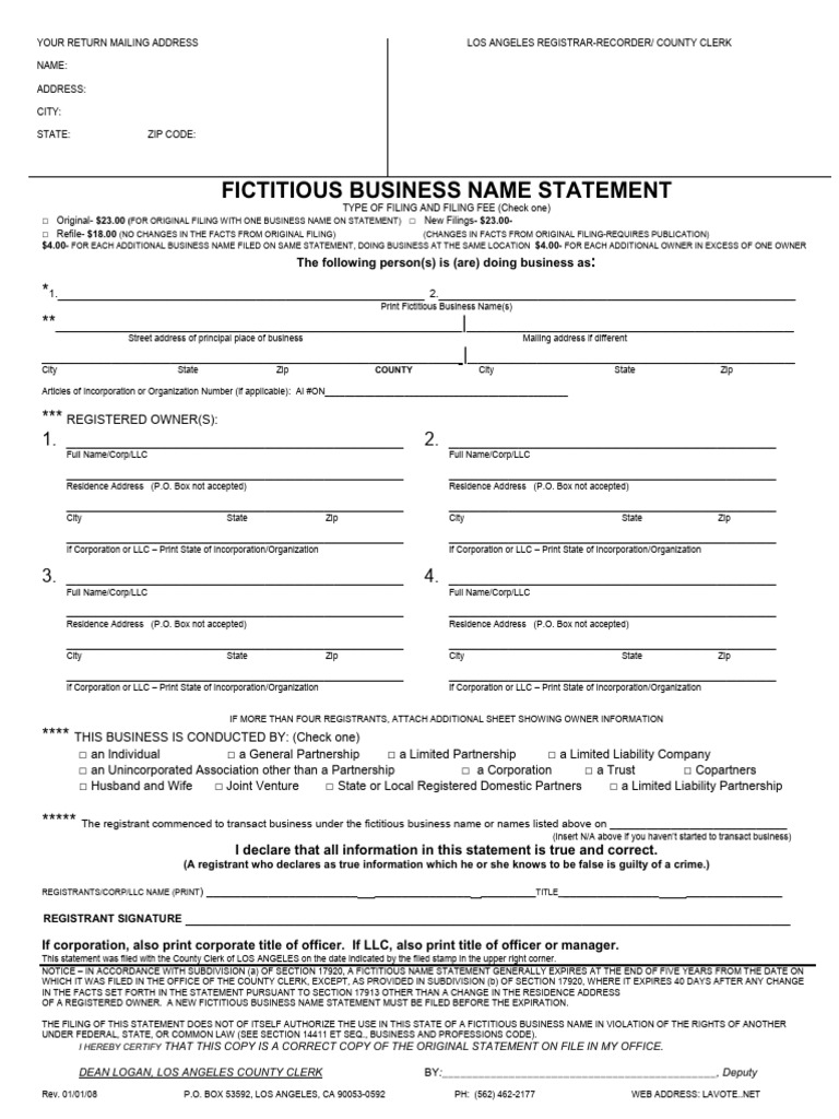 Fictitious Business Name Statement | PDF | Partnership | Limited ...