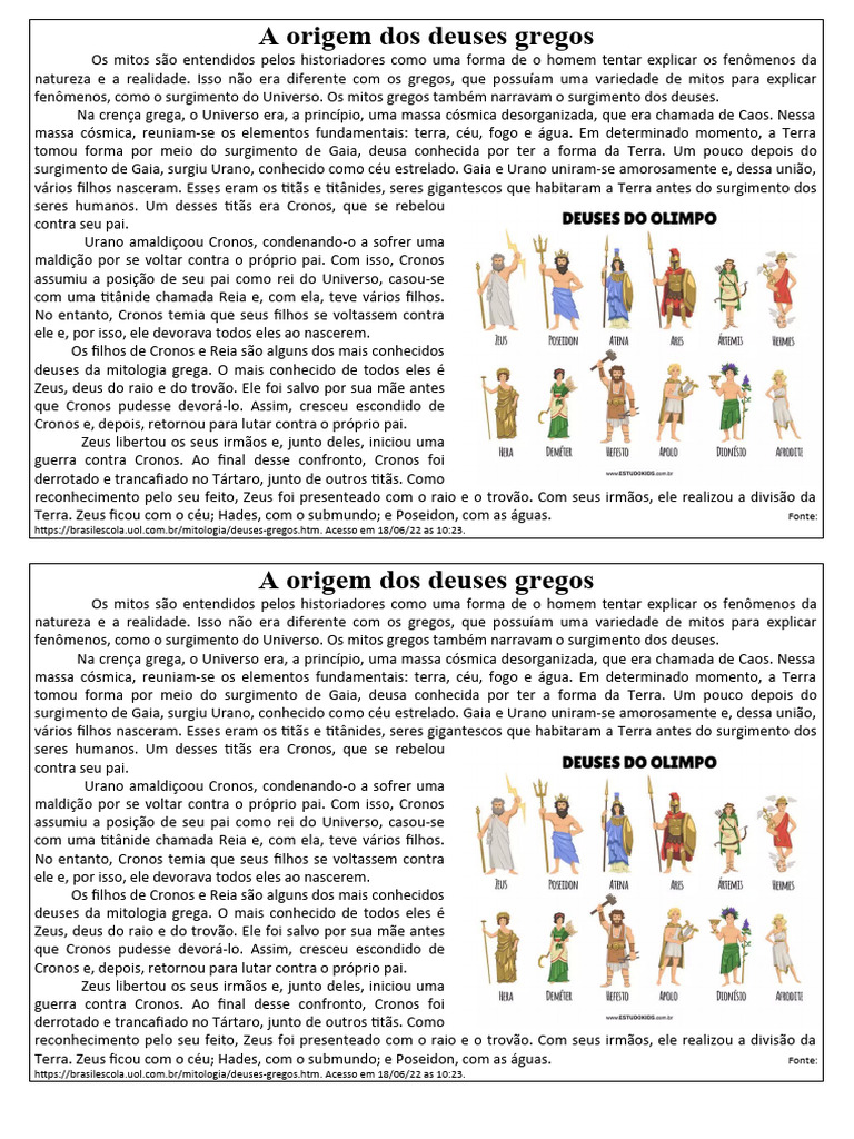 A Origem Dos Deuses Gregos | PDF | Mitologia grega | Zeus