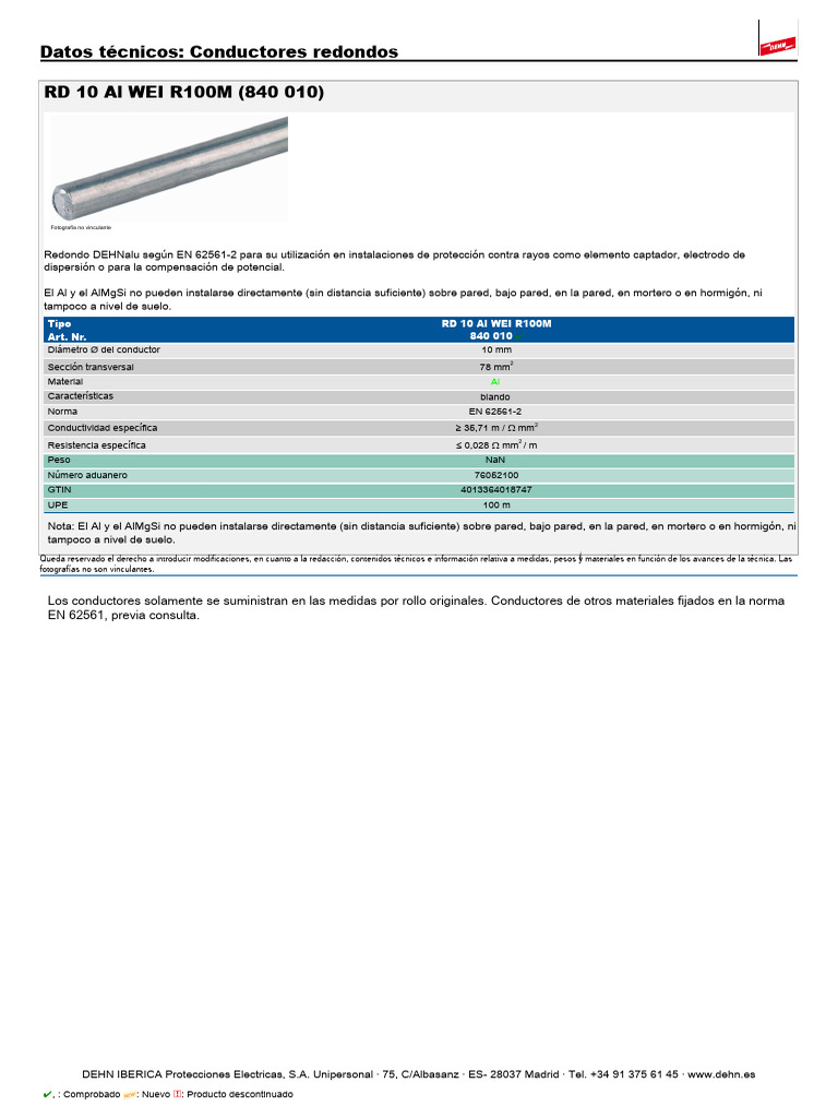 Perfil redondo 10mm 840010 | PDF | Ciencias fisicas | Electromagnetismo