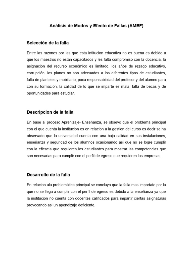 Análisis de Modos y Efecto de Fallas | PDF | Enseñando | Maestros