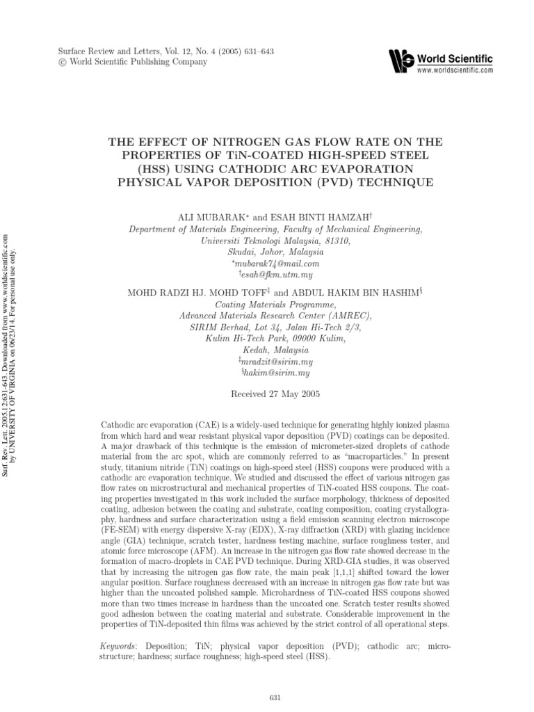 The Effect of Nitrogen Gas Flow Rate On The Properties of Tin-Coated High-Speed Steel (HSS ...