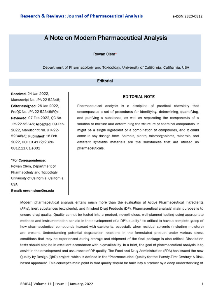 A Note on Modern Pharmaceutical Analysis | PDF | Chromatography ...