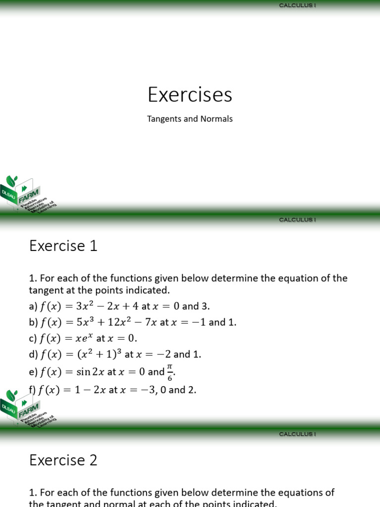 Exercises Equation of Tangents and Normals | PDF | Computers