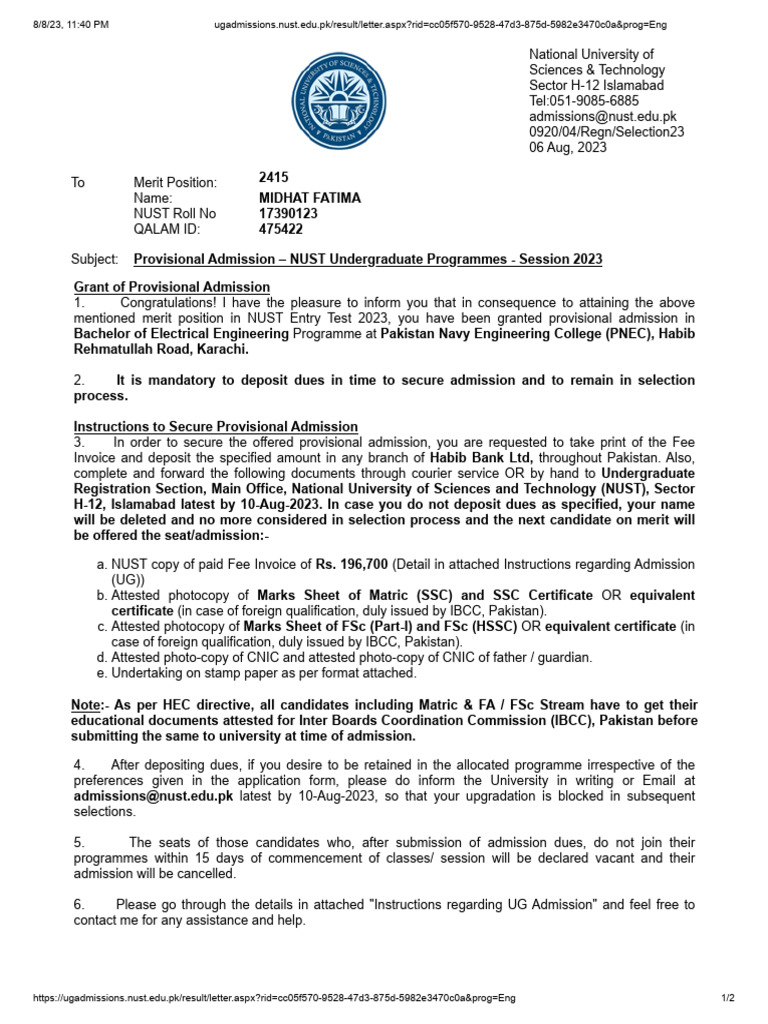 Selection Letter | PDF | Educational Stages