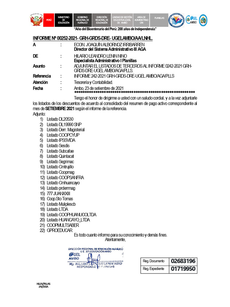 Informe de Descuentos UGEL Ambo 2021 | PDF