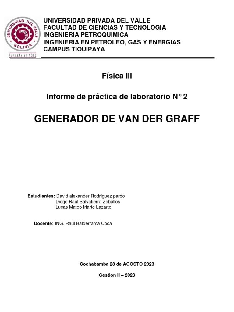 Informe sobre Generador Van de Graff | PDF | Dieléctrico | Corriente ...
