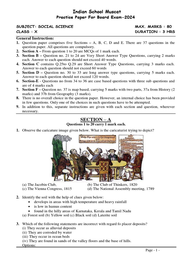 QP - Class X - Social-Science - Practice Paper-1 | PDF | Belgium