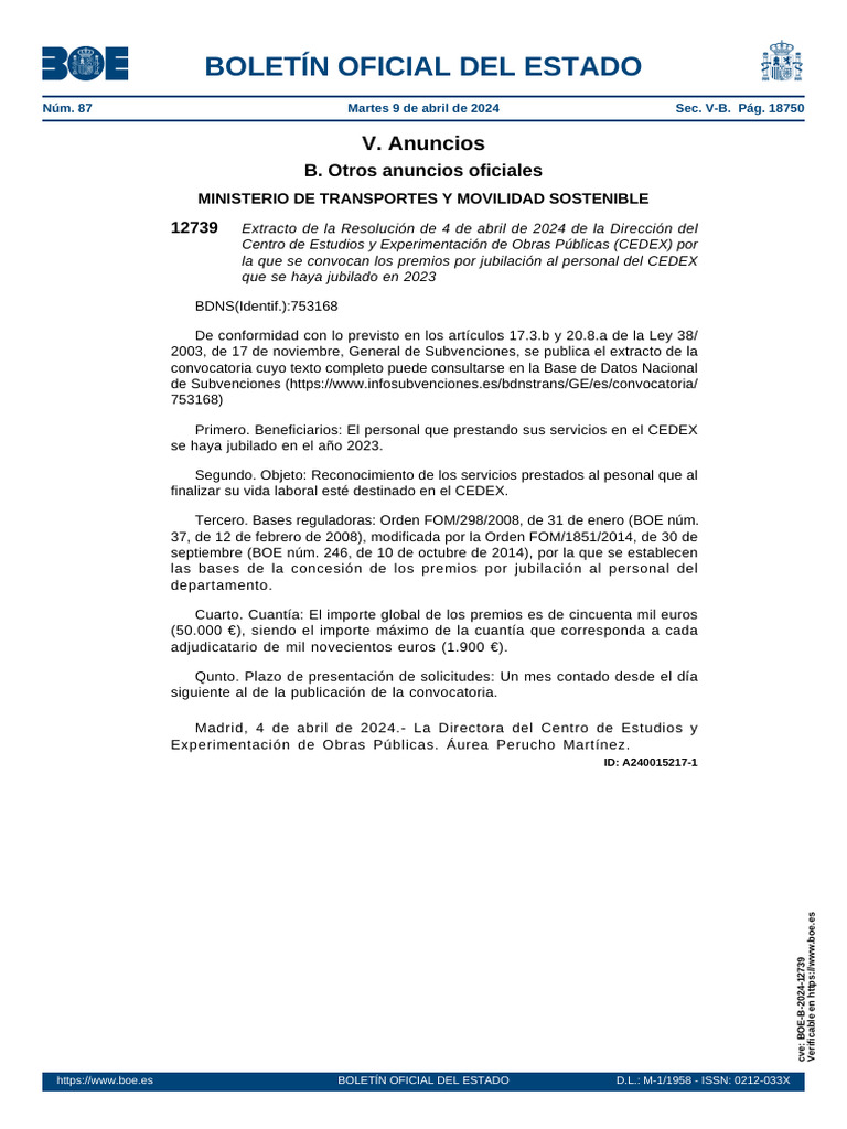 Boe B 2024 12739 | PDF | Gobierno