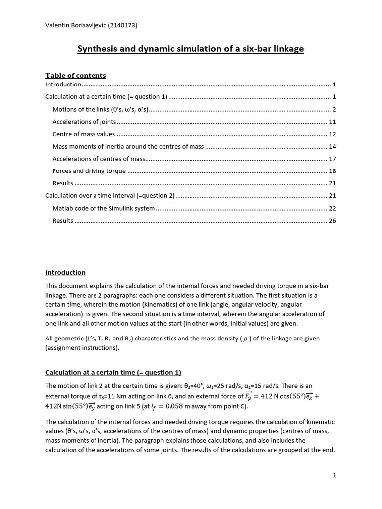 Kinematic and Dynamic Analysis of A Six-Bar Linkage | PDF | Kinematics ...