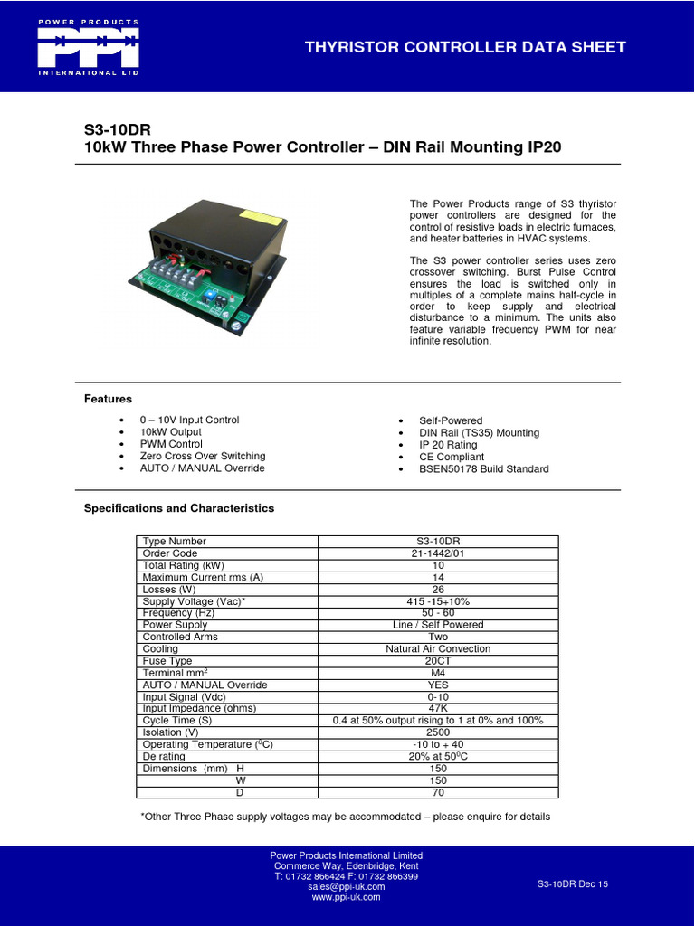 S3-10DR 10kW Three Phase Power Controller - DIN Rail Mounting IP20 ...