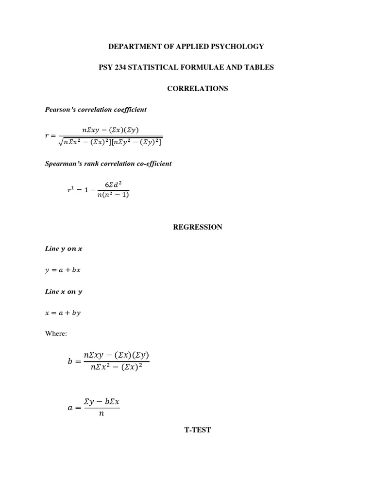 Statistical Formulae and Tables | Download Free PDF | Errors And ...
