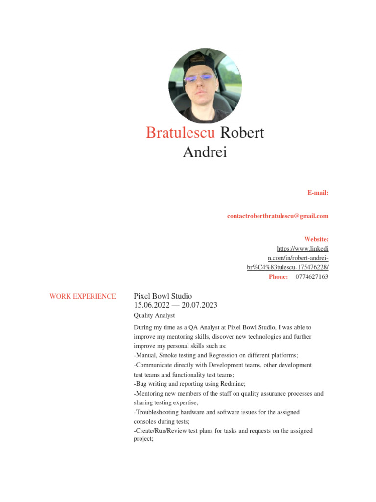 Bratulescu Robert CVV | PDF | Java Script | Internship