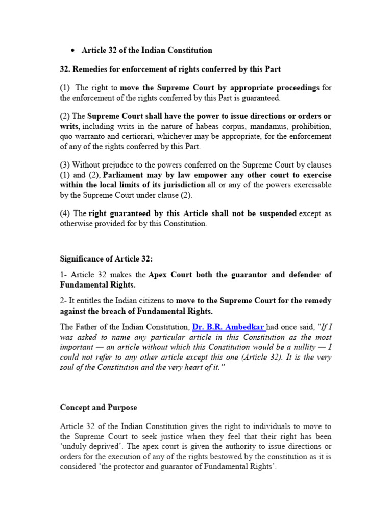 Article 32 and 226 | PDF | Habeas Corpus | Writ