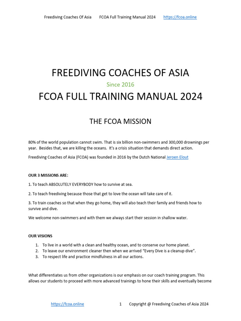 Fcoa Full Training Manual 2024 | PDF | Scuba Diving | Snorkeling