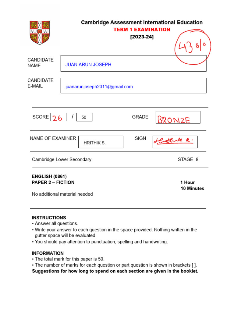 T1 Exam - English Paper2 F - Answered & Corrected - CAMB | PDF | Foreign Language Studies