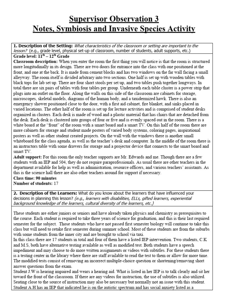 Supervisor Observation 4 | Download Free PDF | Learning | Classroom ...